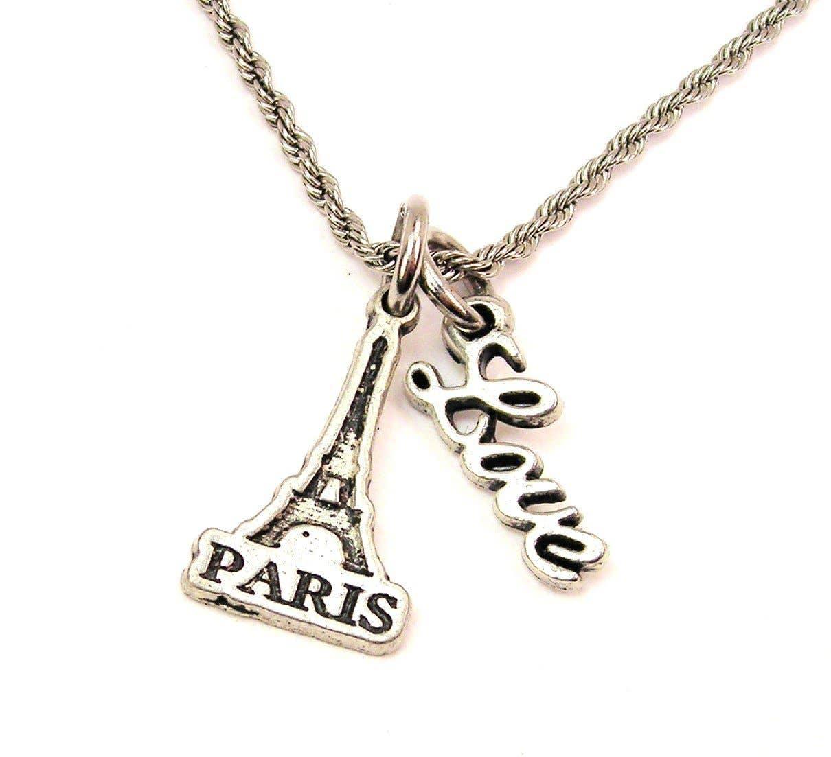 Paris With Eiffel Tower 20" Rope Necklace With Love Accent | Janine Design